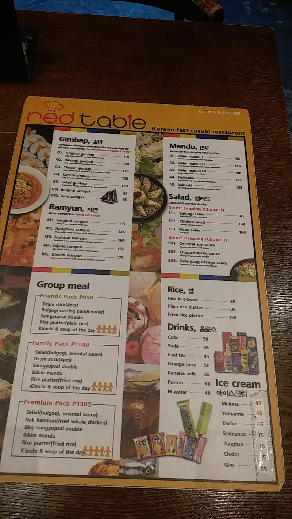 Menu at Red Table restaurant, Manila, SM City San Lazaro