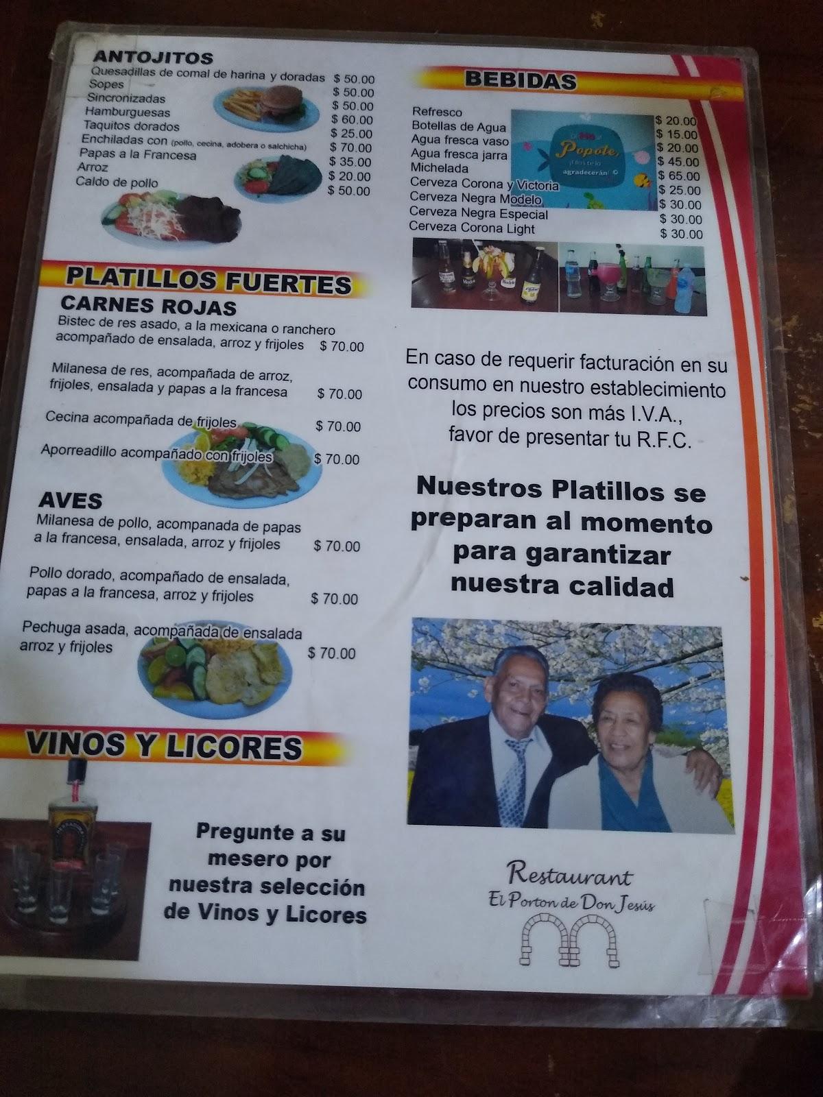Menu at Restaurante "El porton de don Jesus", Nuevo San Juan ...