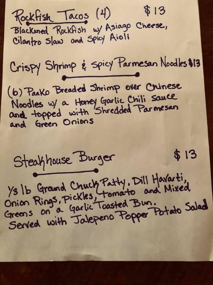 Menu at River Station restaurant, Rogue River