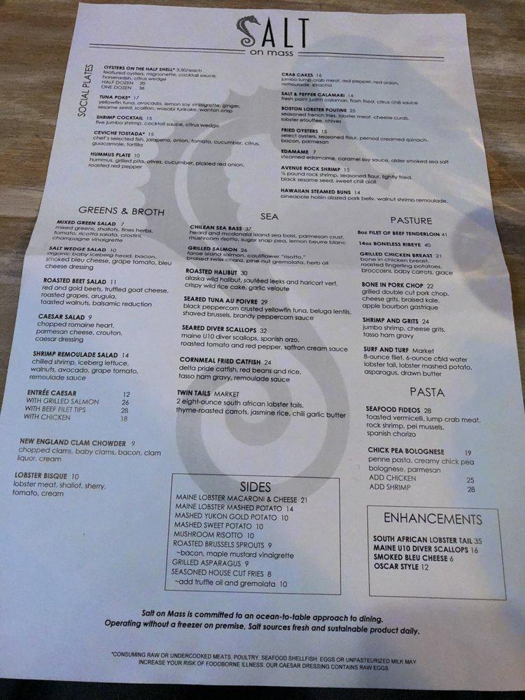 Menu at Salt on Mass pub & bar, Indianapolis, 505 Massachusetts Ave