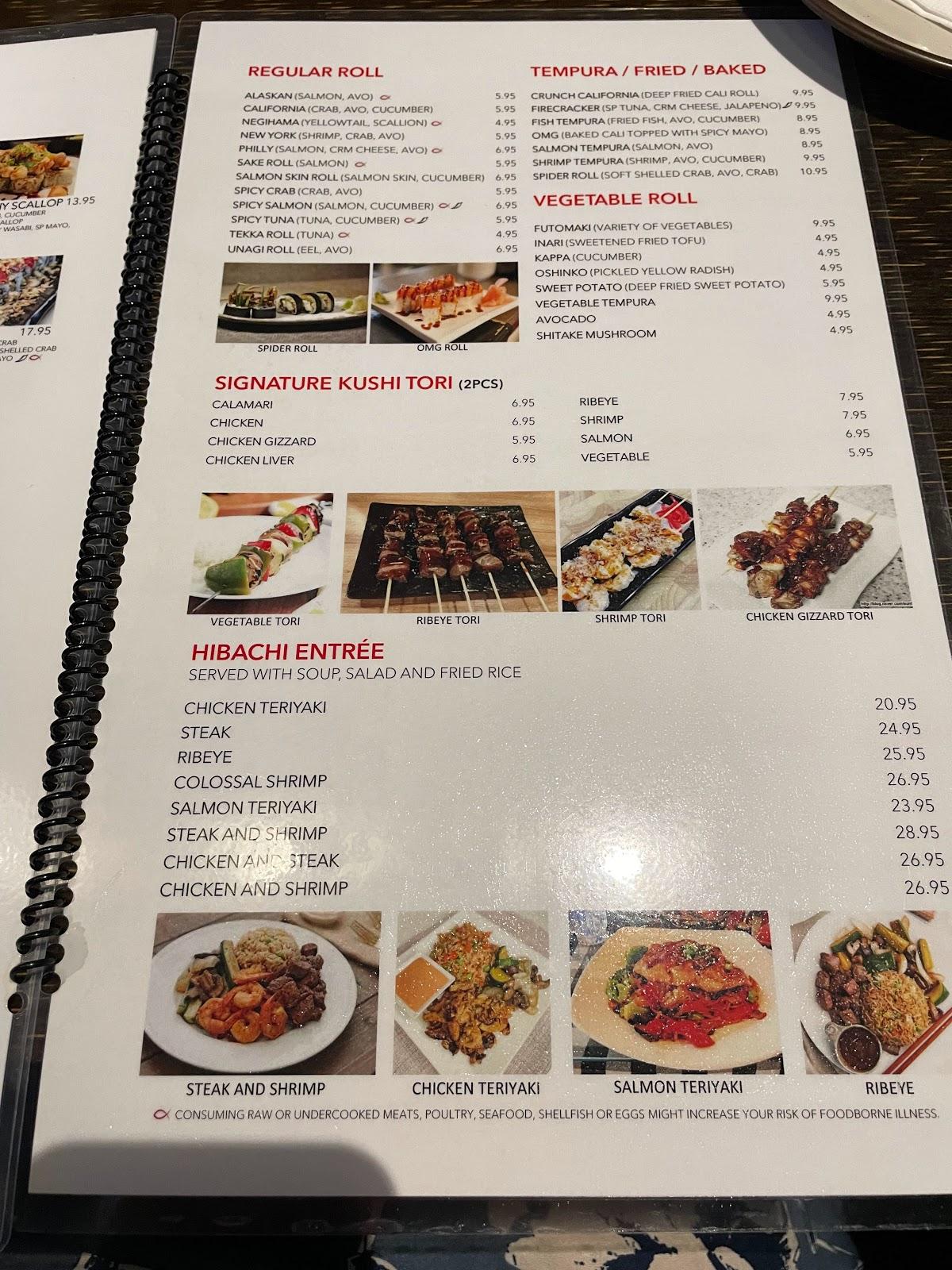 Menu at Sushi Kushi restaurant, Carrollton