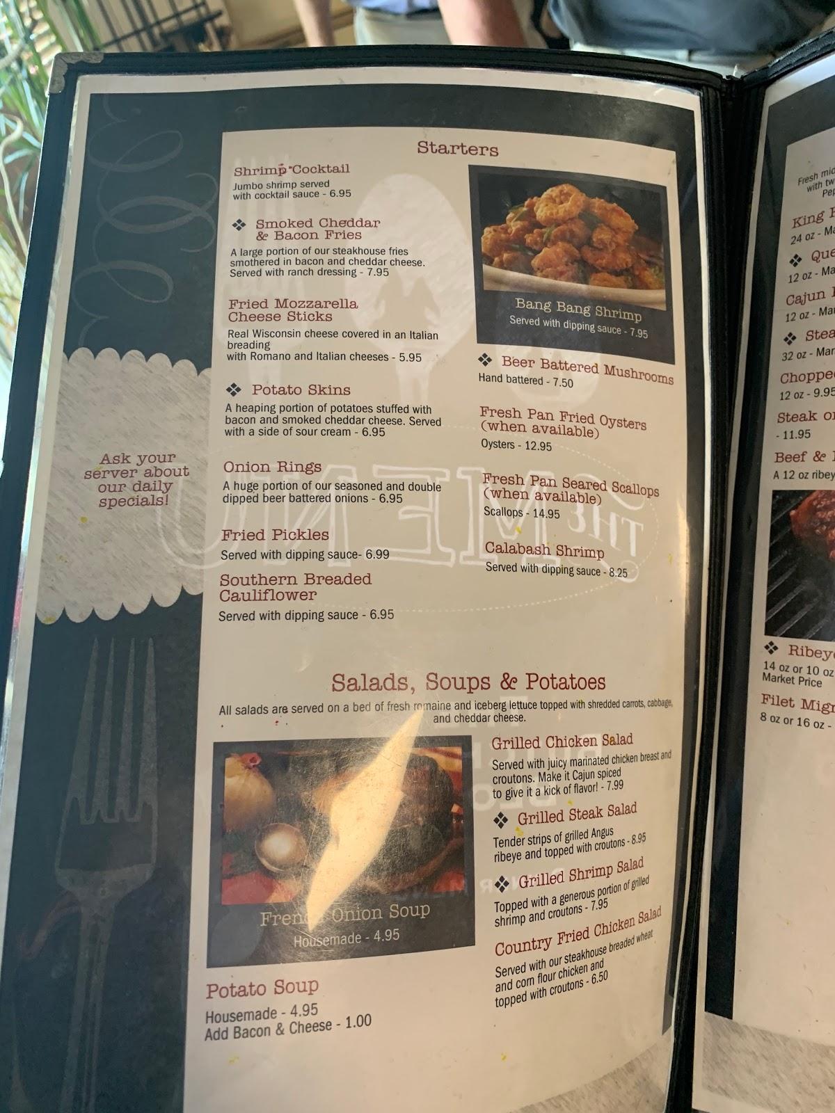 Menu at The Butcher's Block steakhouse, Greeneville