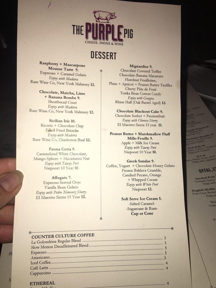 Menu at The Purple Pig Restaurant, Chicago, 444 Michigan Ave