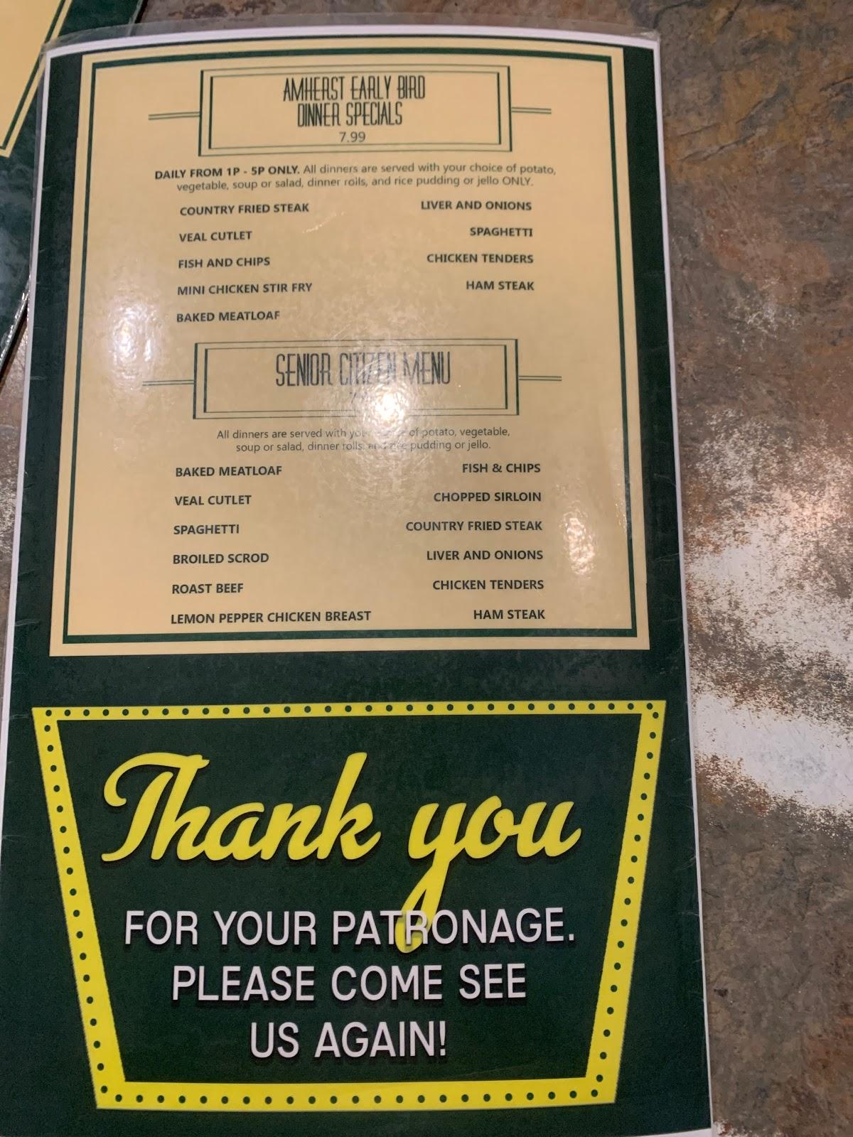 Menu at Amherst Diner restaurant, South Amherst
