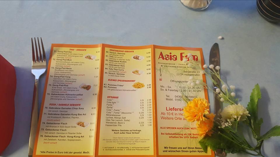 Menu at Asia Fam restaurant, Heiligenhafen