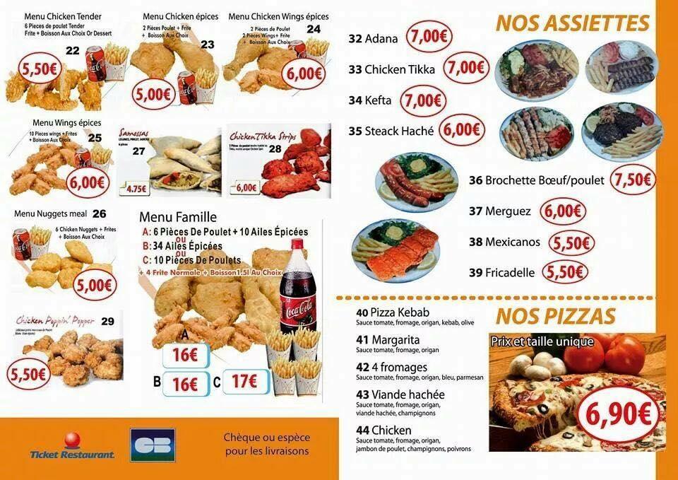 Menu at Continental Fast Food, Béthune