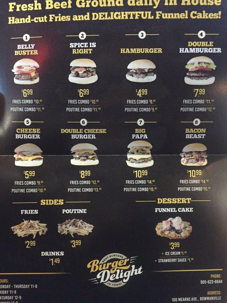 Menu at Burger Delight fast food, Bowmanville