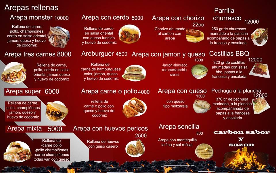 Menu at Carbón y Sabor restaurant, Bogotá, Carrera 105F # 70B-17