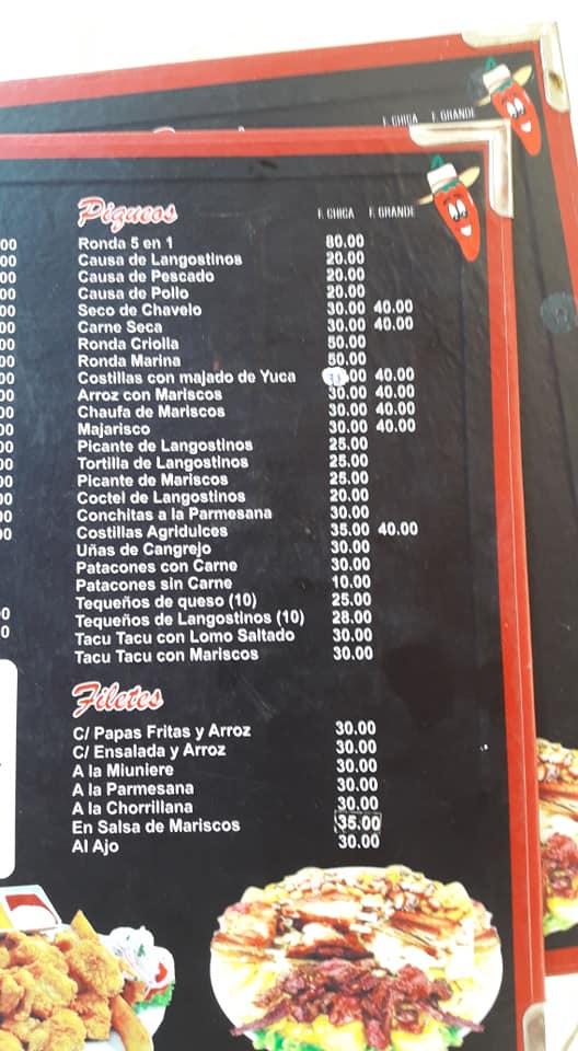 Menu at El Ajicito restaurant, Piura