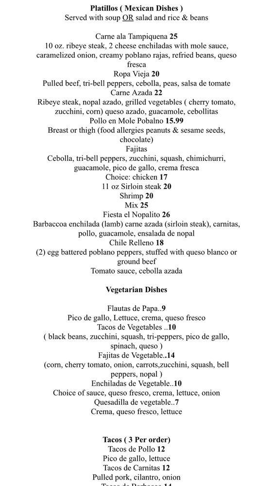 Menu at El Nopalito restaurant, Haddonfield