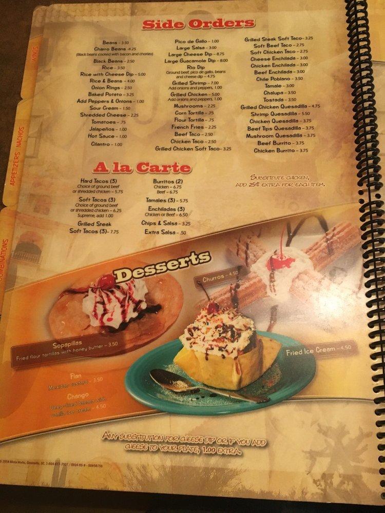 Menu at El Rio Méxican Grill restaurant, Roanoke