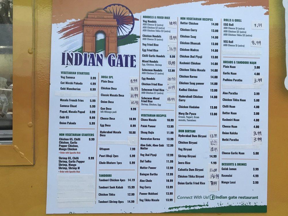 Menu at Indian Gate Restaurant, Miami, NW Lejeune Rd