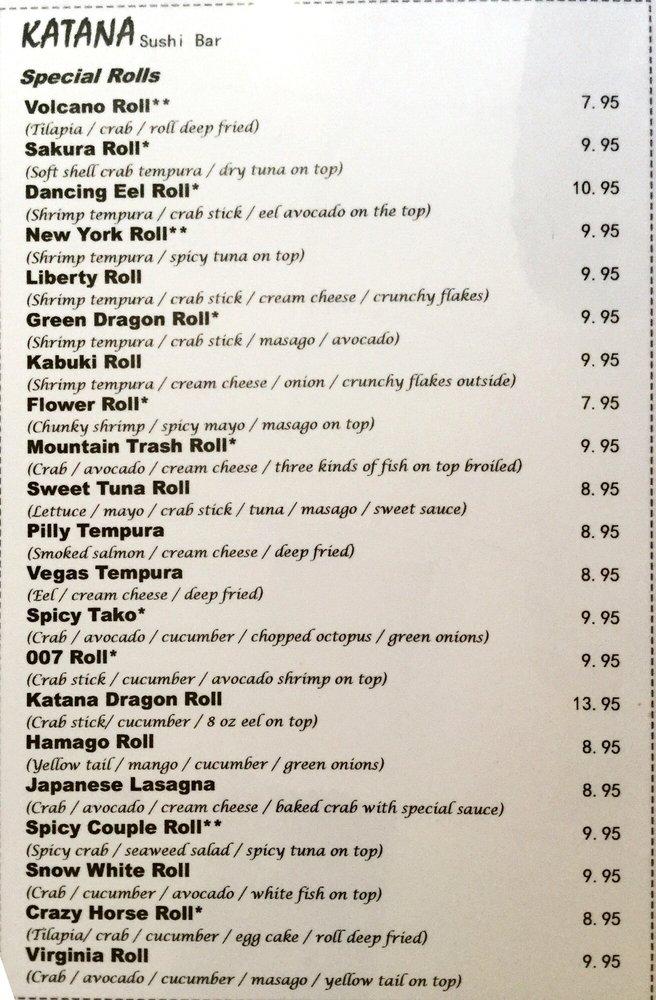 Menu at Katana restaurant, Norfolk, 520 W 21st St # E