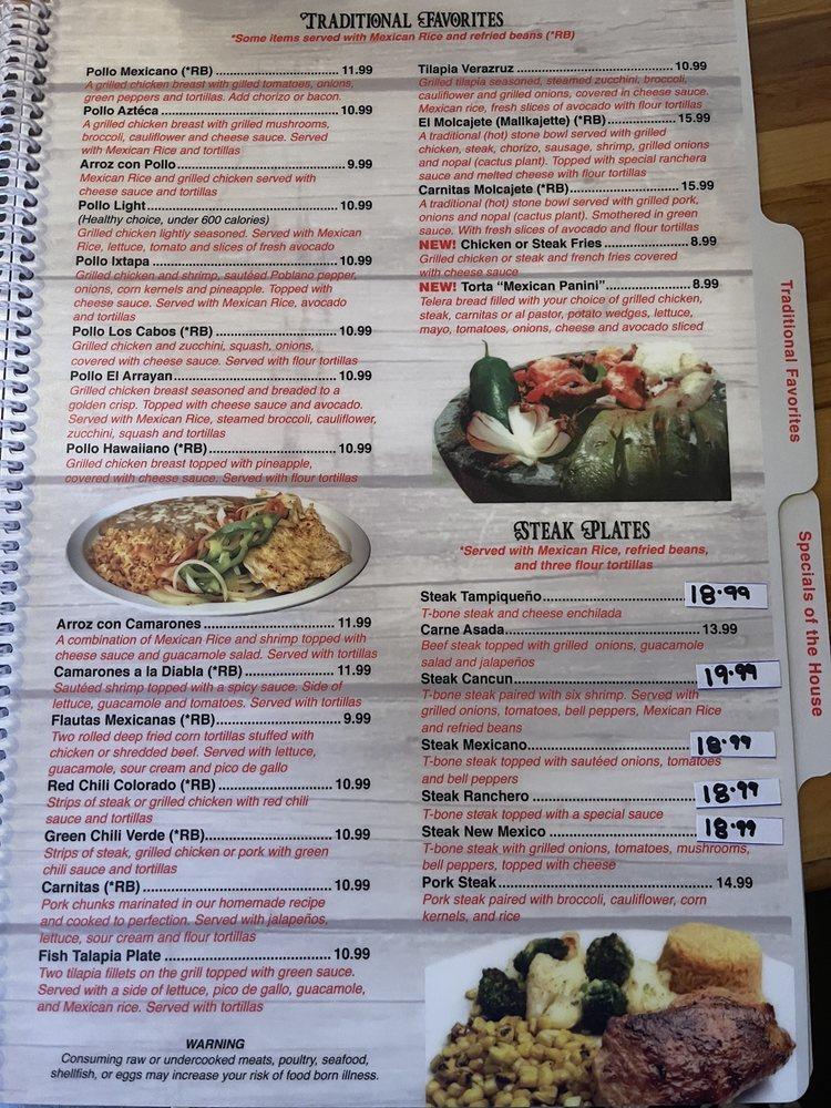 Menu at Los Tres Caminos restaurant, Evansville