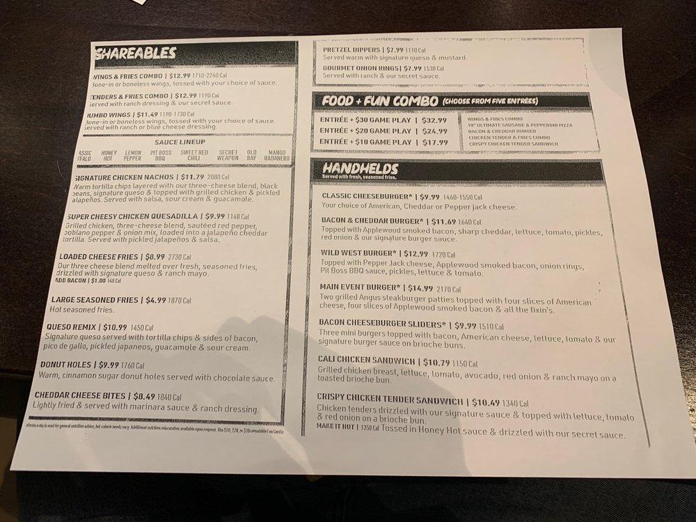 Menu at Main Event Knoxville restaurant, Knoxville