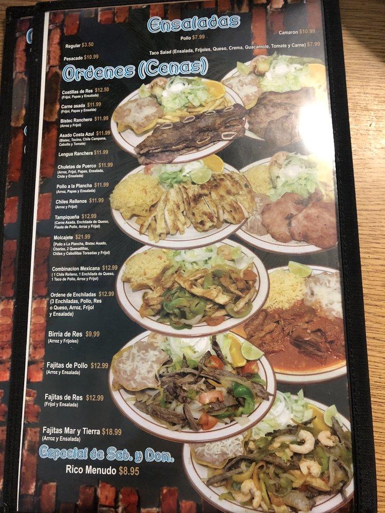 Menu at Mariscos Costa Azul restaurant, Salinas