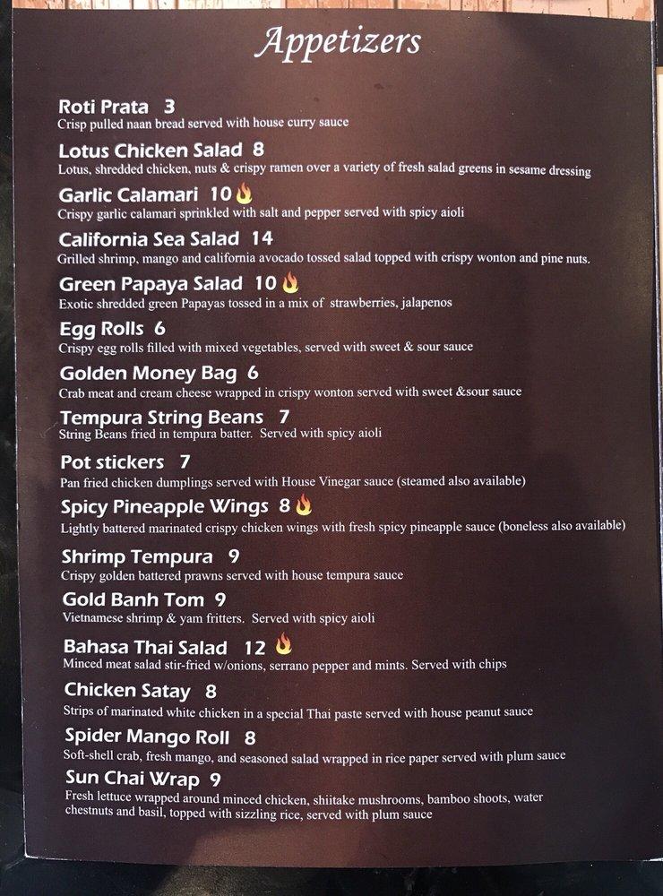 Menu at Pineapple Village restaurant, Gilroy