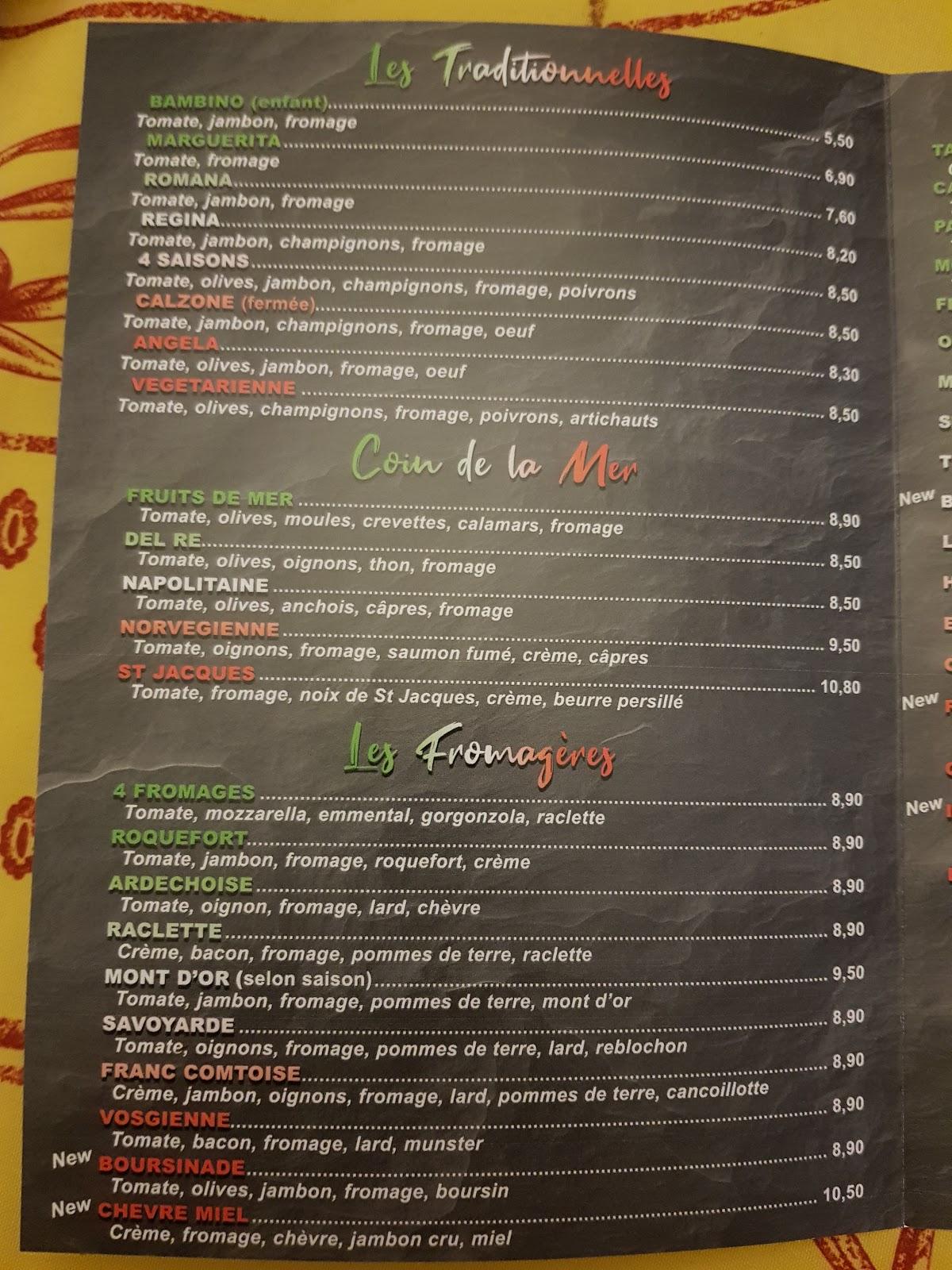 Menu at Pizz'Rapido pizzeria, Étupes