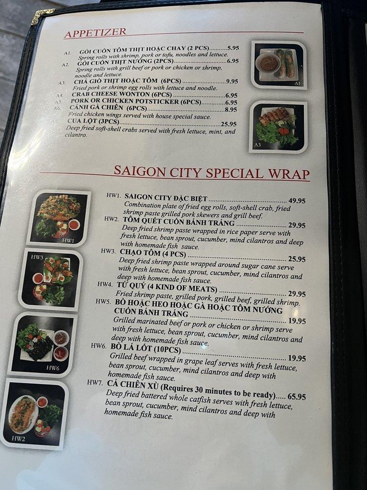 Menu at Saigon City restaurant, Denver
