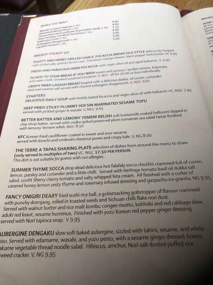 Menu at Terre à Terre pub & bar, Brighton, 71 East St