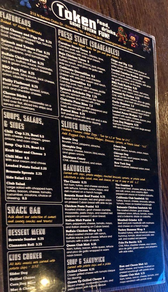 Menu at Token Game Tavern pub & bar, Knoxville