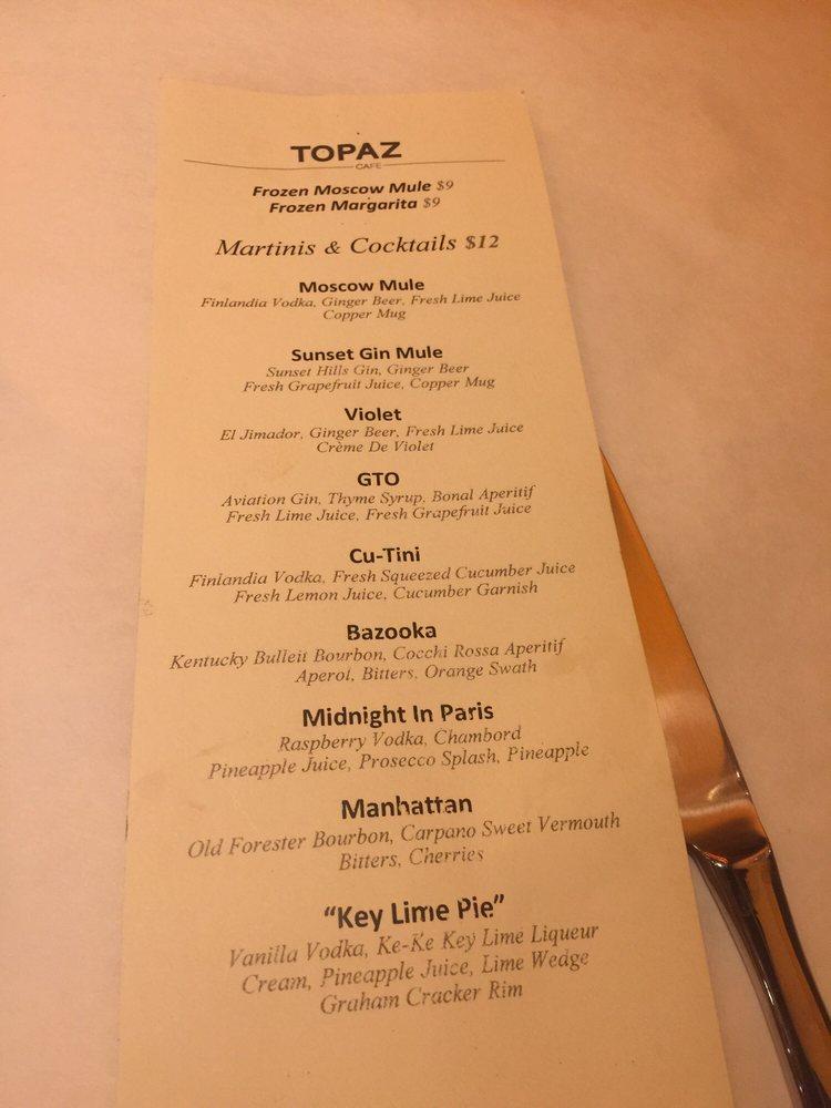 Menu at Topaz Café restaurant, Burr Ridge