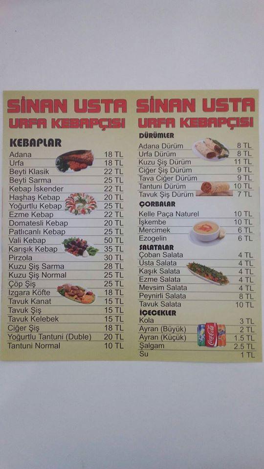 Menu at URFA SOFRASI Sinan Usta, Didim