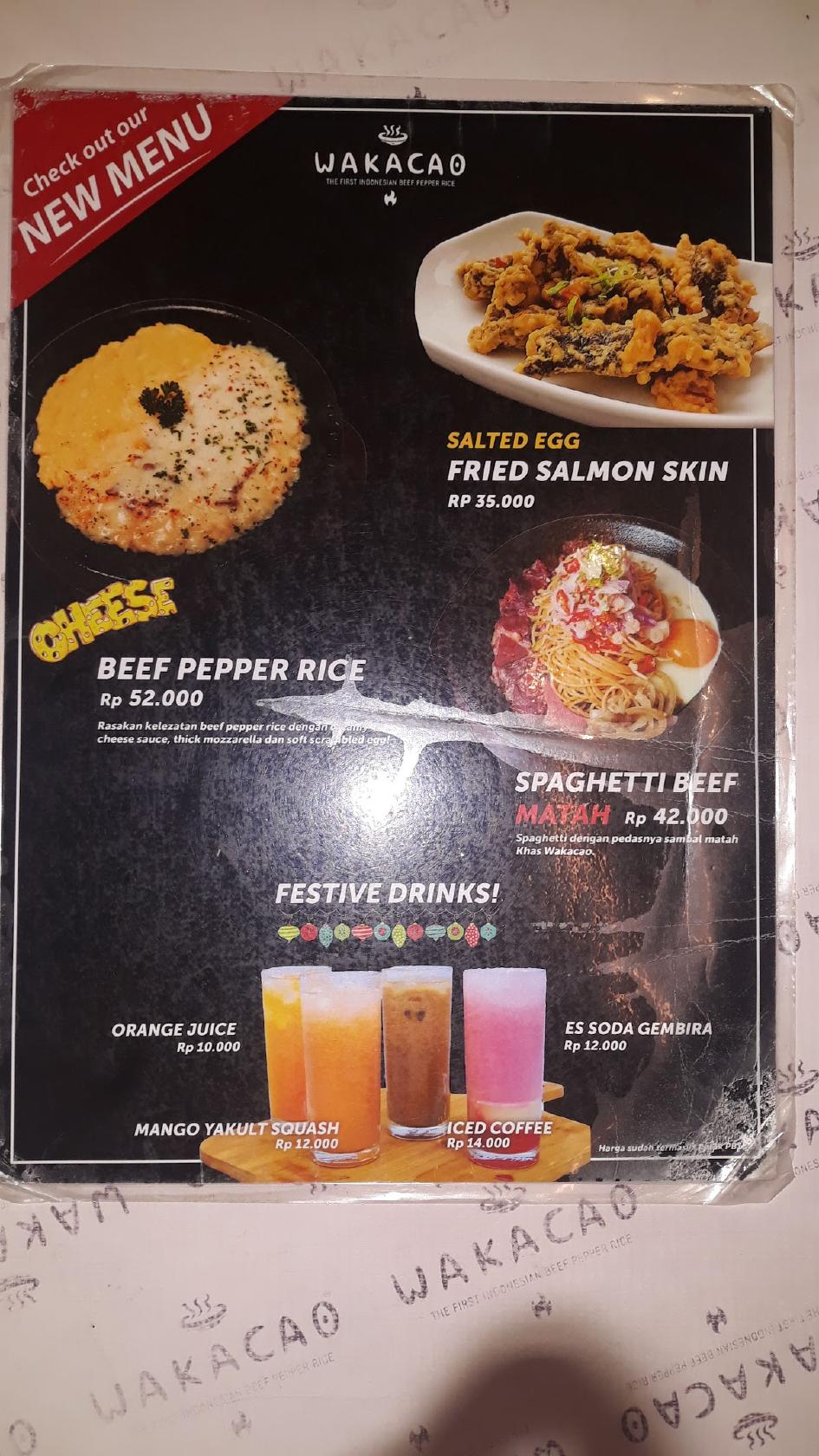Menu at Wakacao restaurant, South Tangerang, Taman Jajan Bintaro CBD