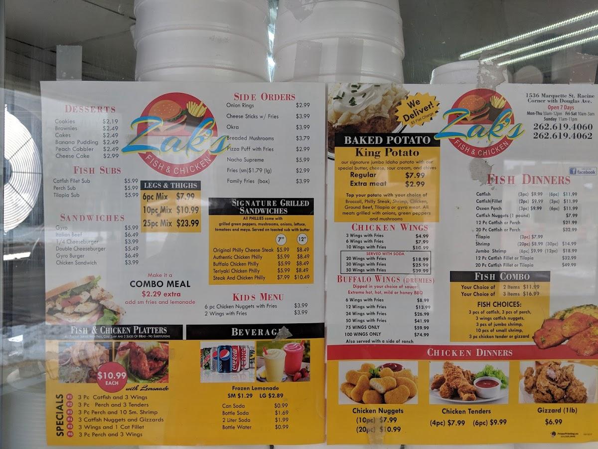 Menu at Zak’s Fish & Chicken 2 restaurant, Racine