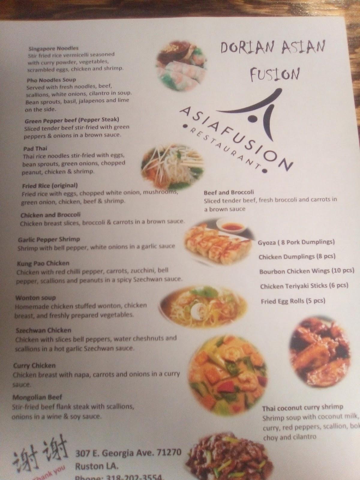 Menu at Dorian Asian Fusion restaurant, Ruston
