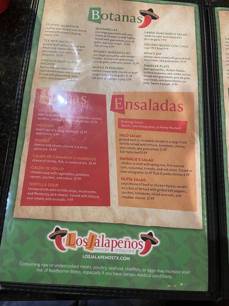 Menu at Los Jalapeños restaurant, Carrollton, N Josey Ln