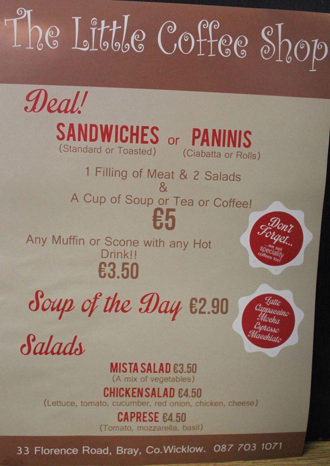 Menu at The Little Cafe Shop, Bray