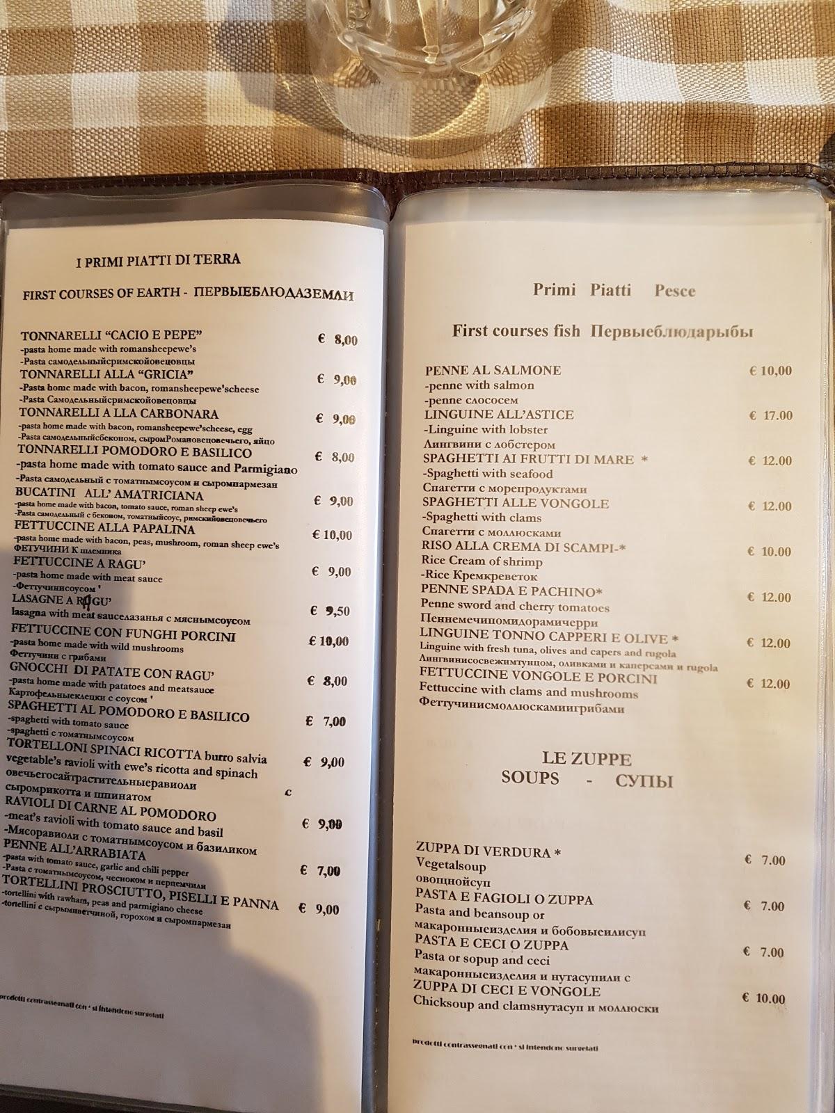 Menu at Antica Trattoria Memmo Srl (Negozio Historico) restaurant, Rome