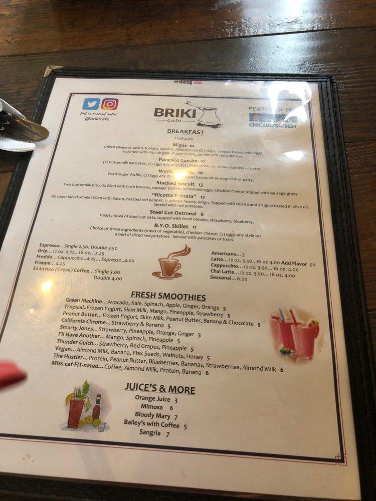 Menu at Briki Cafe, Addison