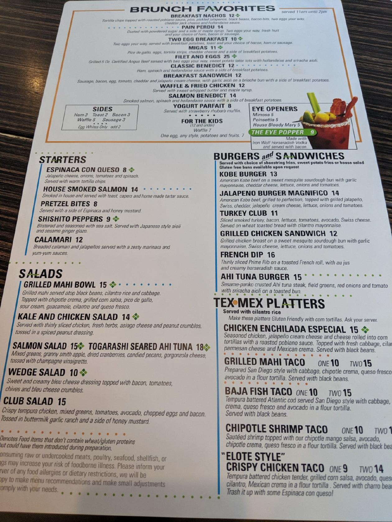 Menu at Canyon Grille restaurant, Lakeway