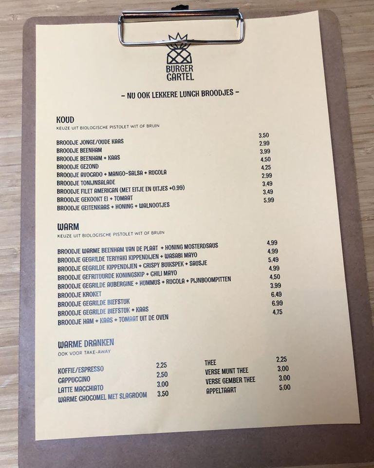 Menu at Cartel, Zaandam
