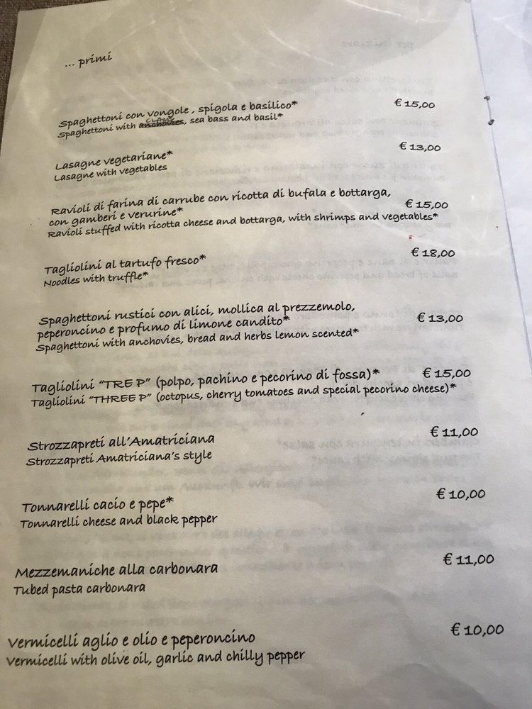 Menu at Dar Sor Olimpio al Drago restaurant, Rome