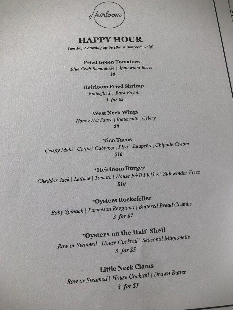 Menu at Heirloom pub & bar, Virginia Beach
