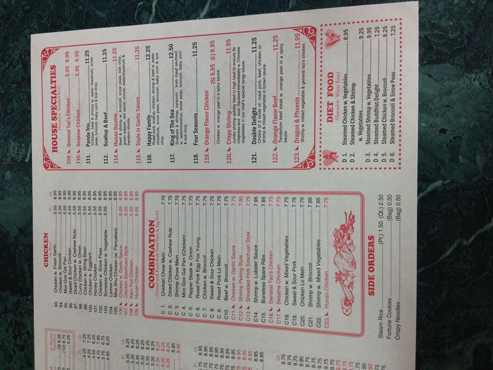 Menu at Hua Xing restaurant, Vero Beach, 58th Ave