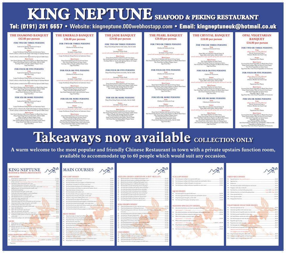 Menu at King Neptune restaurant, Newcastle upon Tyne, Parkside
