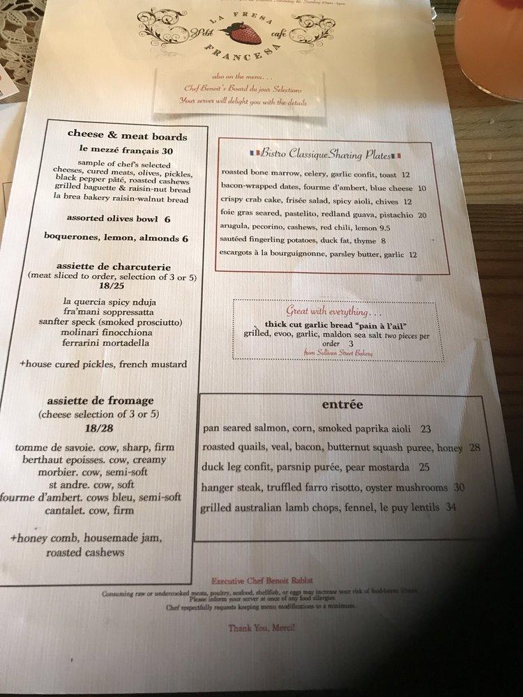 Menu at La Fresa Francesa pub & bar, Hialeah