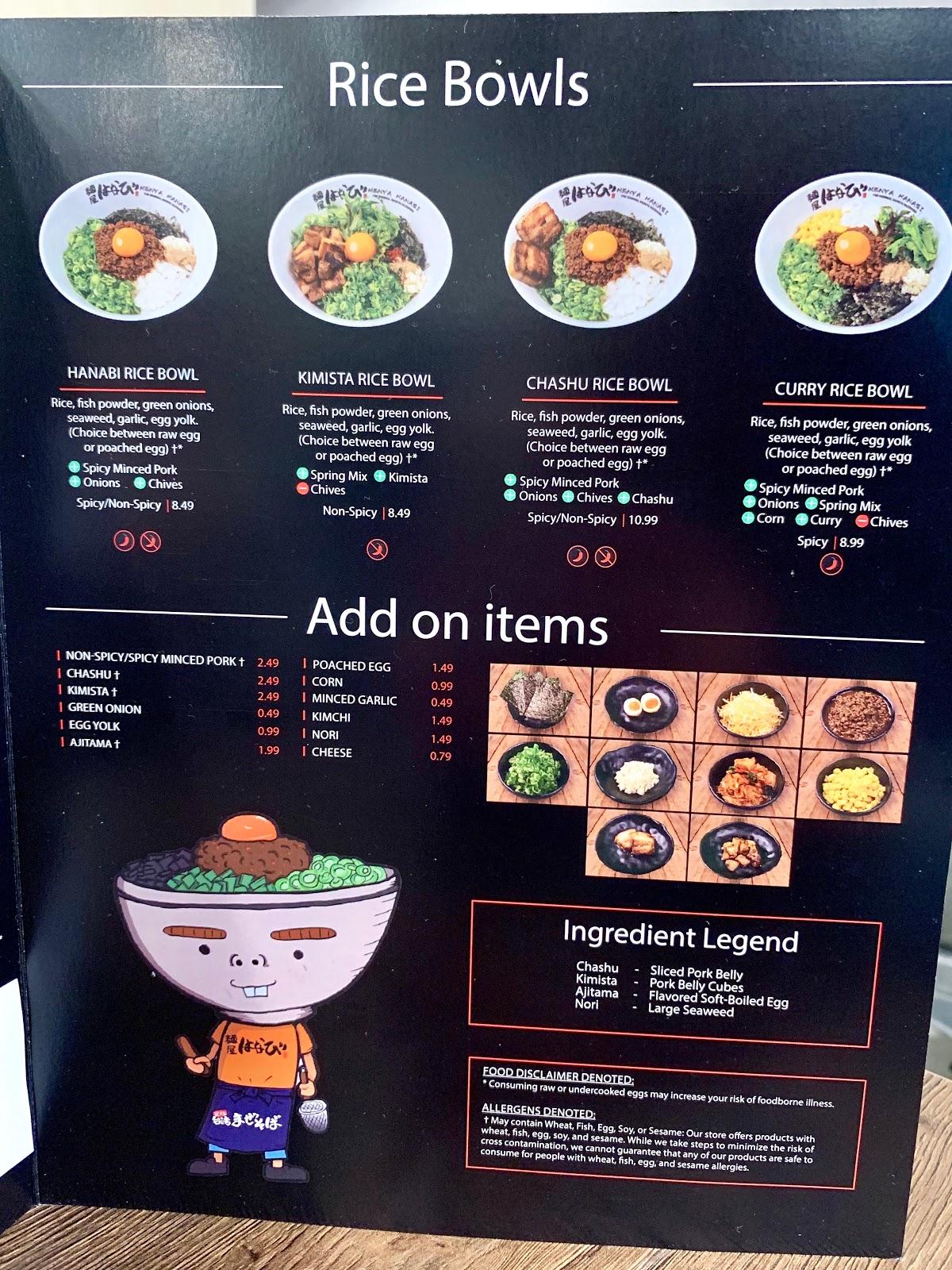Menu at Menya Hanabi - The Original Nagoya Mazesoba restaurant, Arcadia