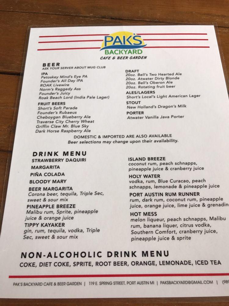 Menu at Pak's Coffee Bar, Port Austin
