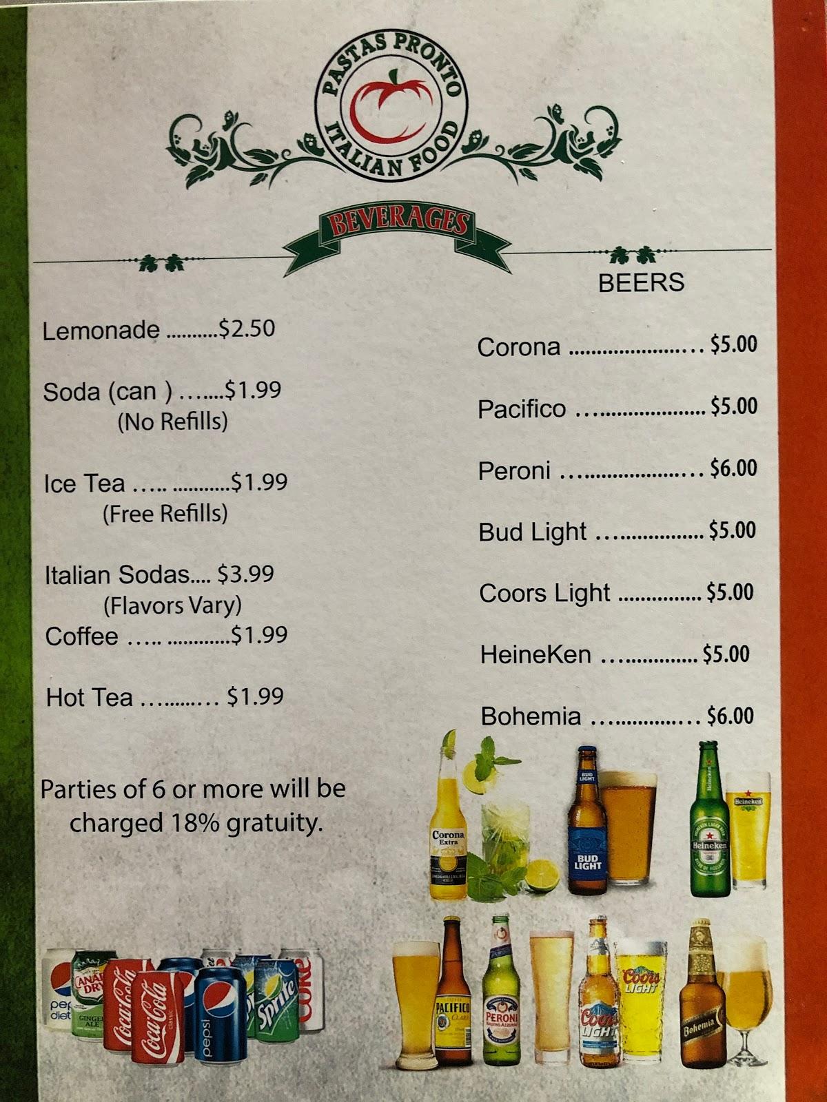 Menu at Pastas Pronto pub & bar, Modesto, Coffee Rd