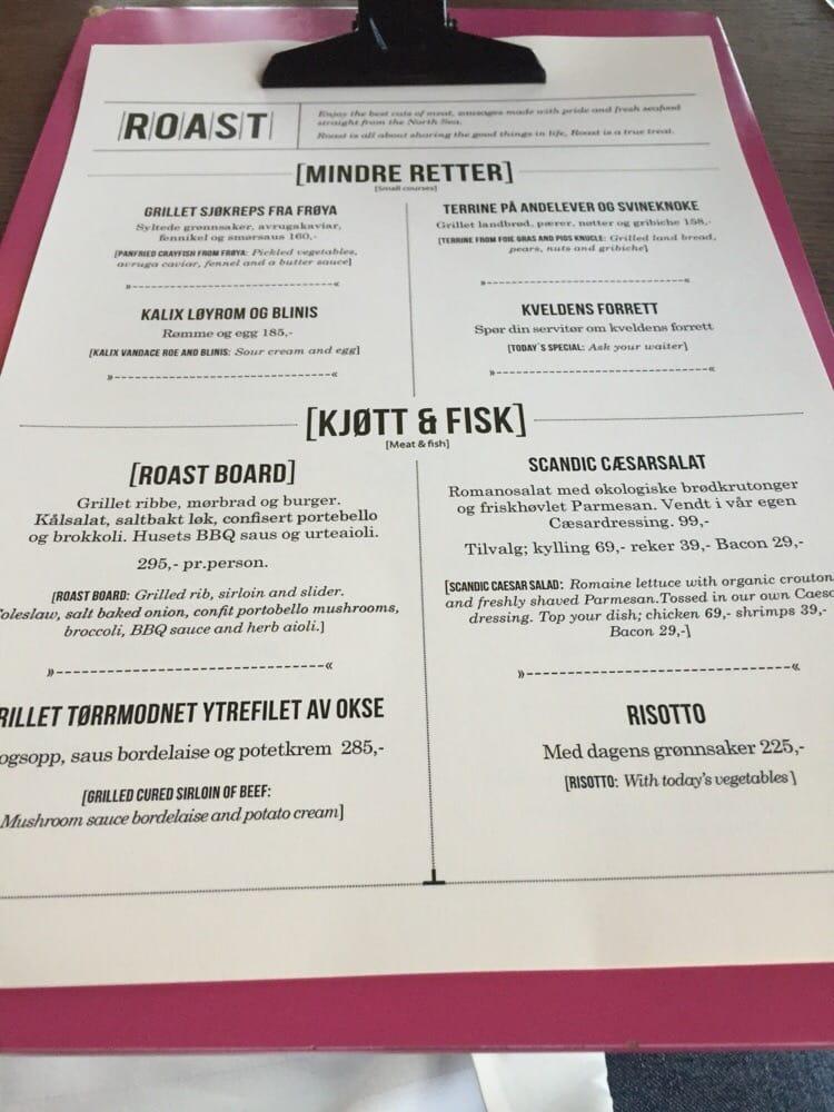 Menu at ROAST Restaurant & Bar, Bodø