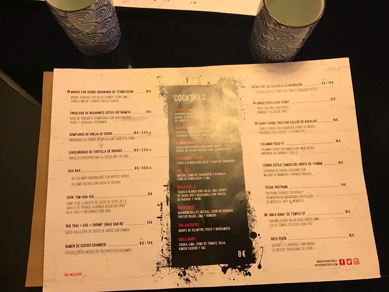 Menu at Restaurante Boca, Madrid