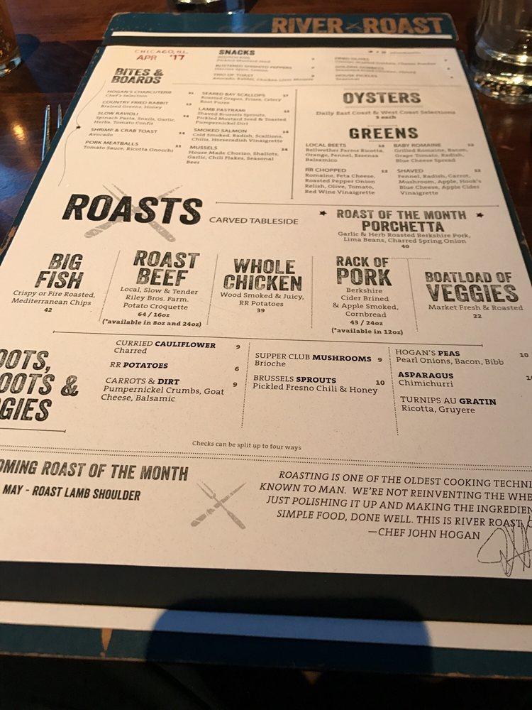 Menu at River Roast pub & bar, Chicago, 315 N La Salle St
