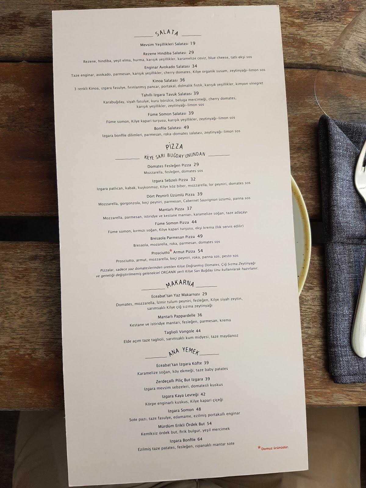 Menu at Suvla Kanyon, Istanbul, Kanyon AVM