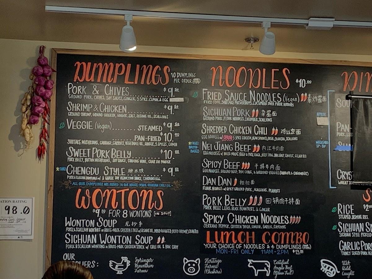 Menu at The Dumpling Lady restaurant, Charlotte, N Brevard St