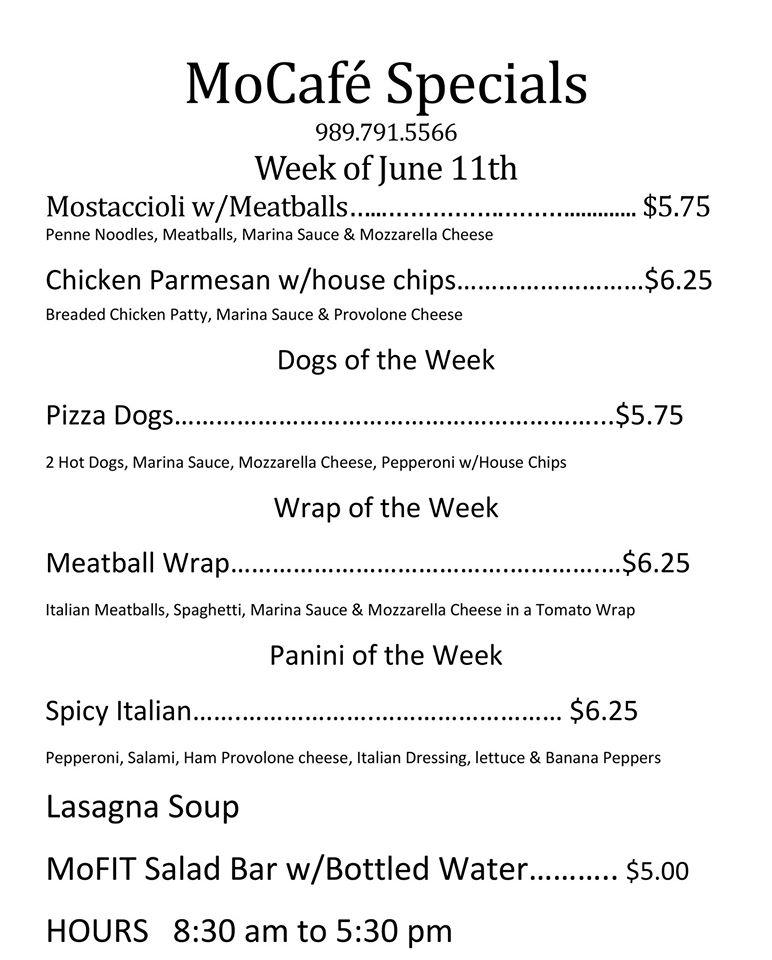 Menu at Mo Cafe, Saginaw